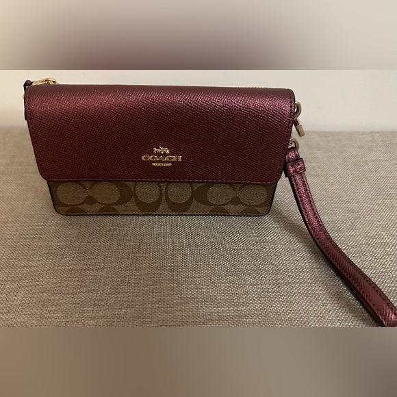 Coach | Bags | Coach Foldover Wristlet In Signature Canvas And Metallic ...